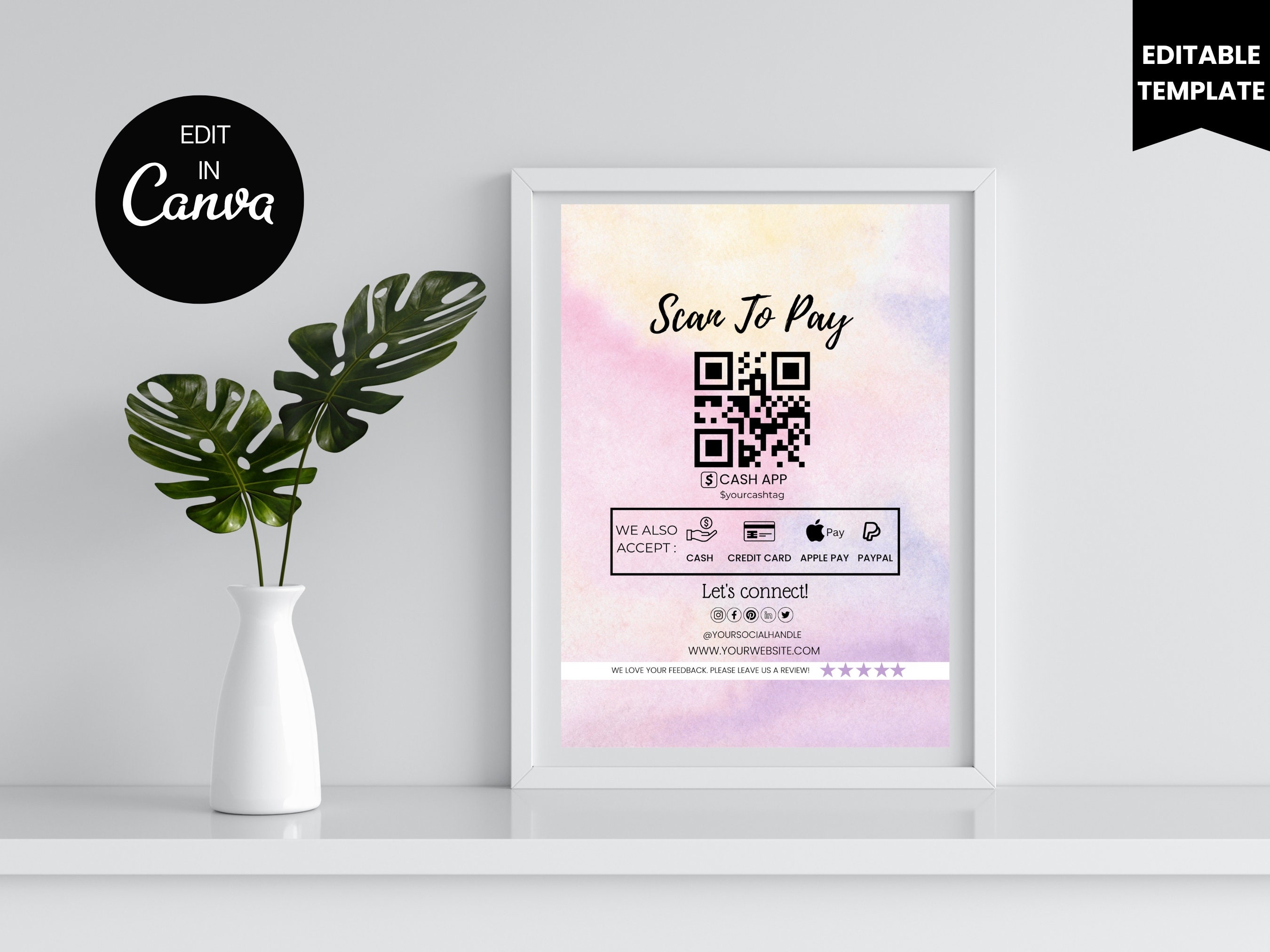 Editable Scan to Pay Card, QR Code Sign Template, Business Sign for ...