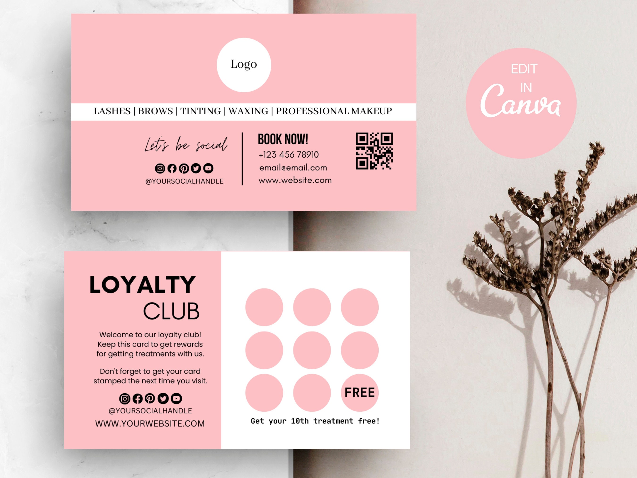 Pink Loyalty Card Template / Modern Rewards Card / Single Sided ...