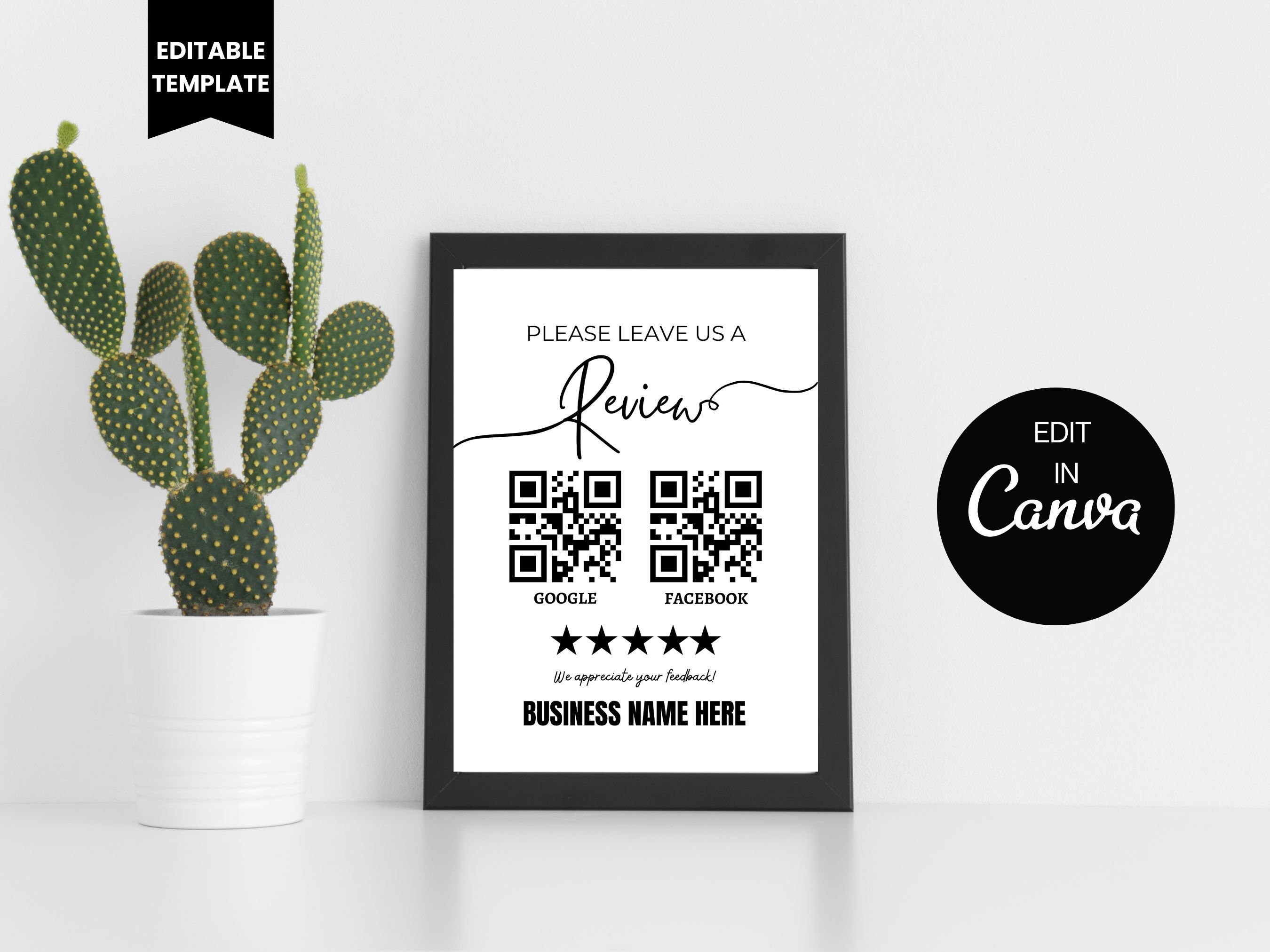 Editable Leave Us A Review Template, Social Media QR Code Sign Template ...