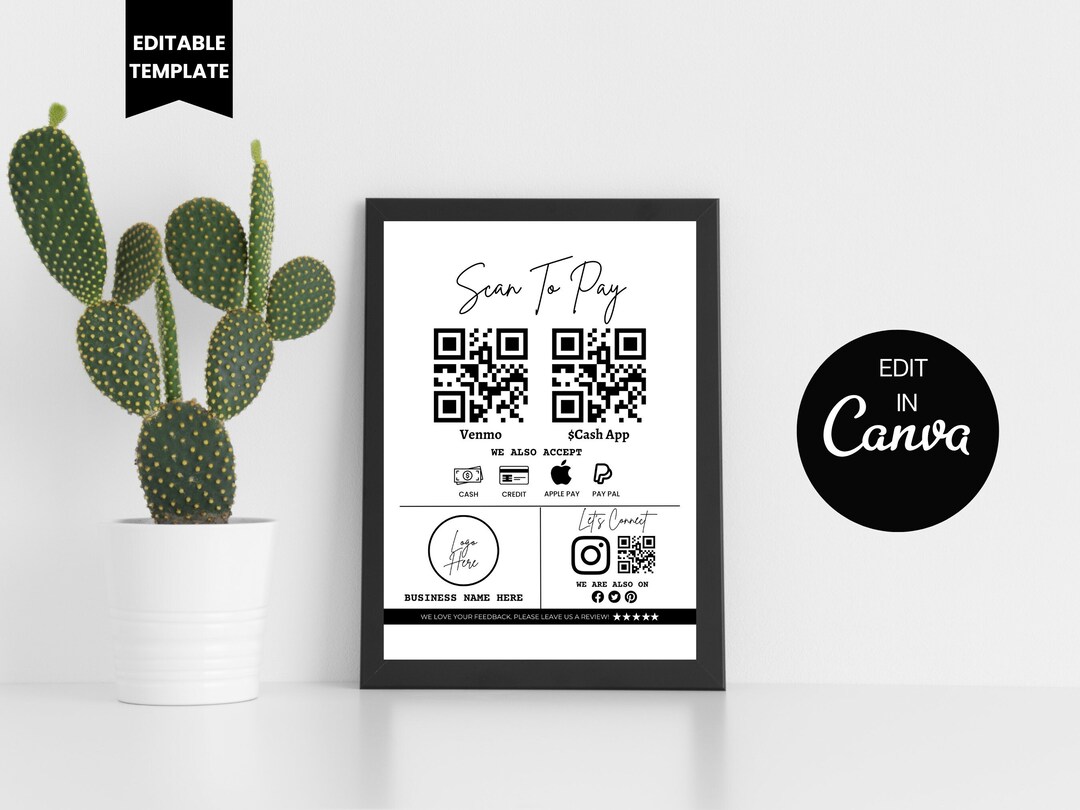 Editable Scan to Pay Sign, Printable Scan to Pay Template, QR Payment ...