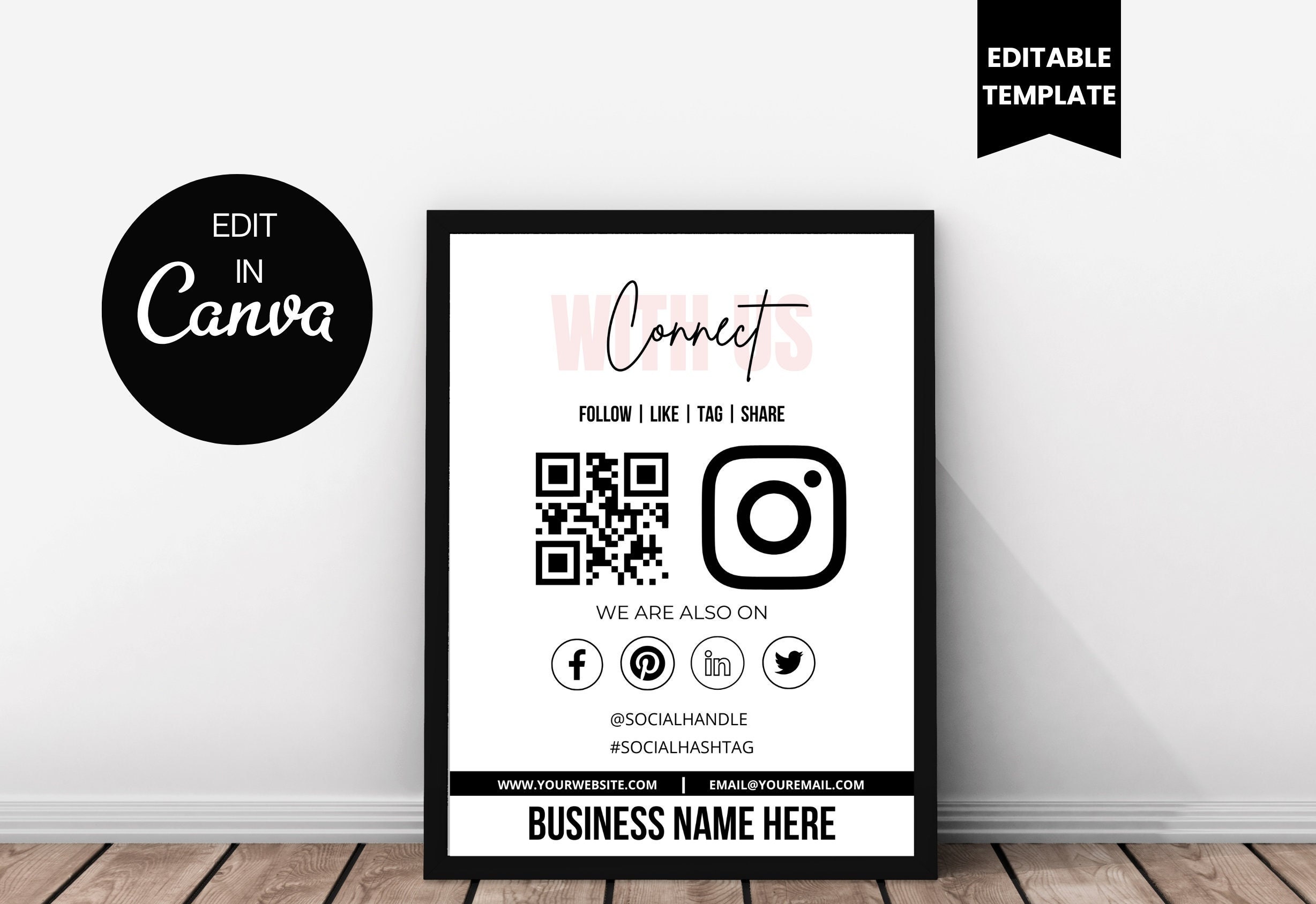 Social Media Sign Connect With Us Sign Custom Social Media Sign Small ...