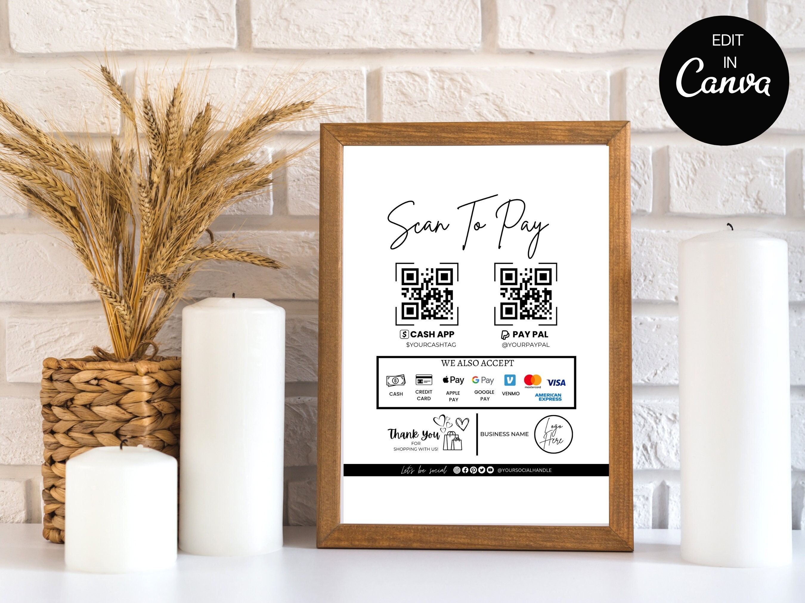 Editable QR Code Sign, Printable Payment Sign, Scan to Pay Template ...