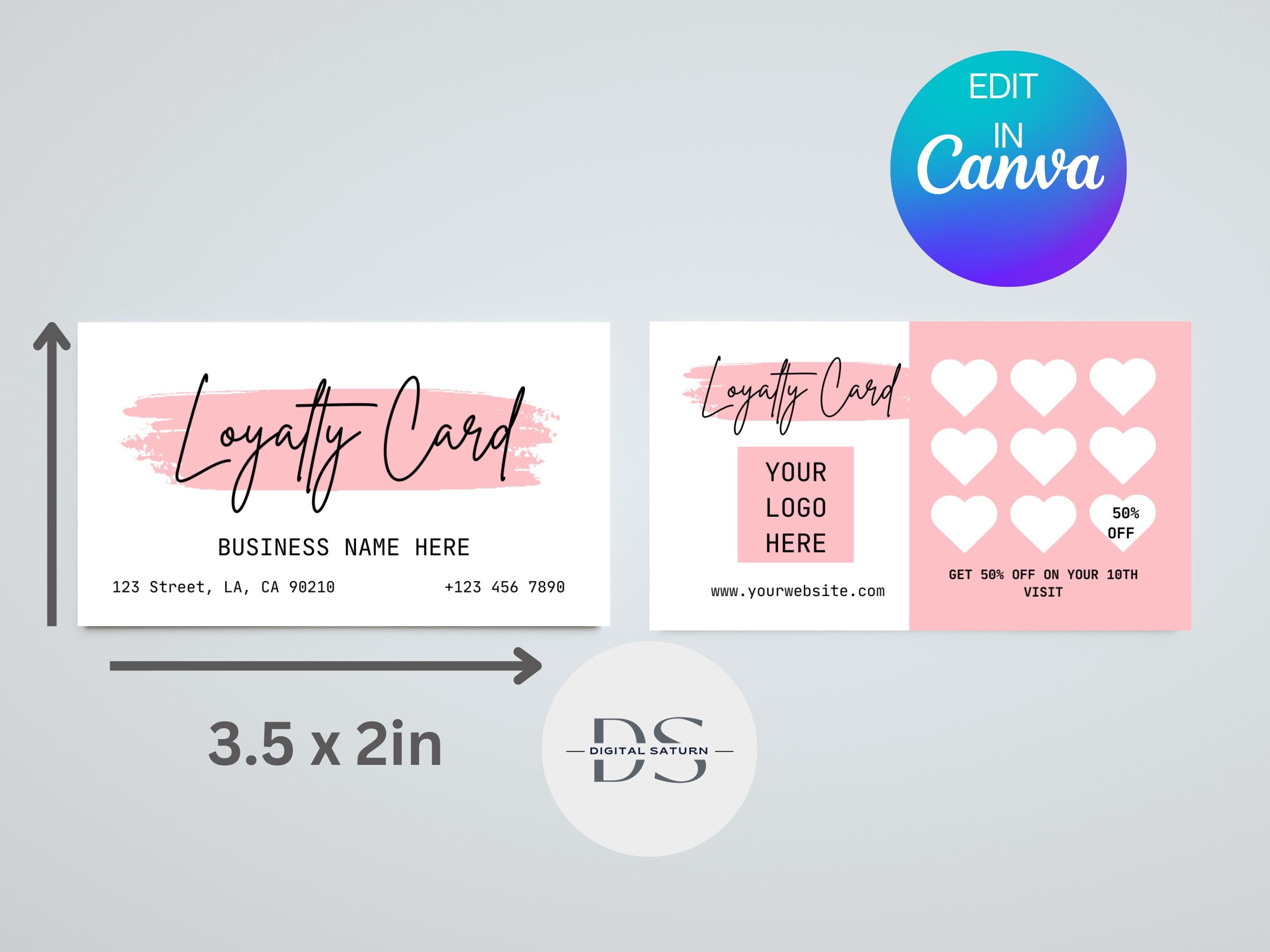 Pink Loyalty Card Template, Canva Editable, Printable Rewards Card ...