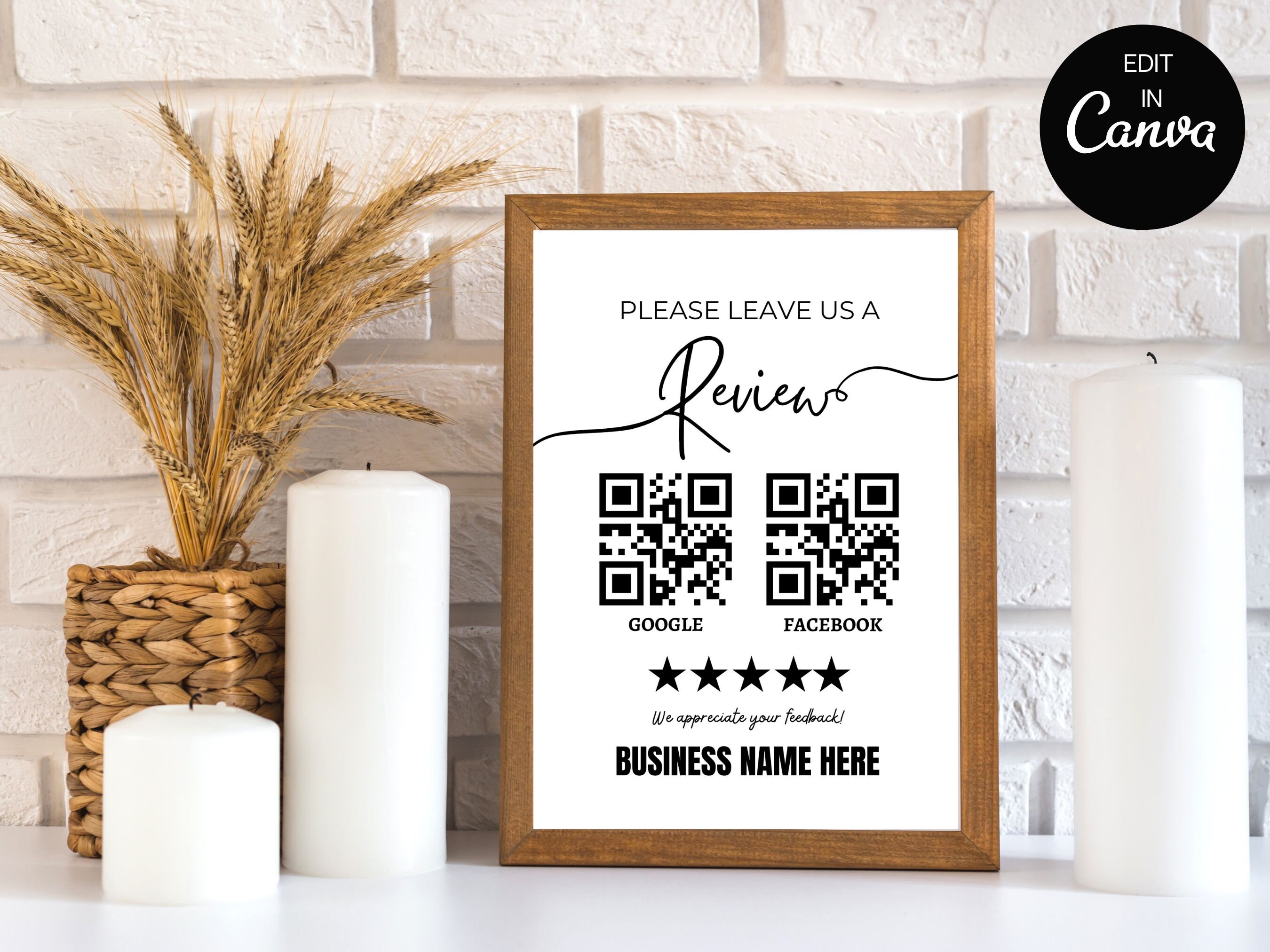 Editable Leave Us A Review Template, Social Media QR Code Sign Template ...