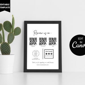Leave a Review Sign Template, QR Code Sign, Editable Small Business ...
