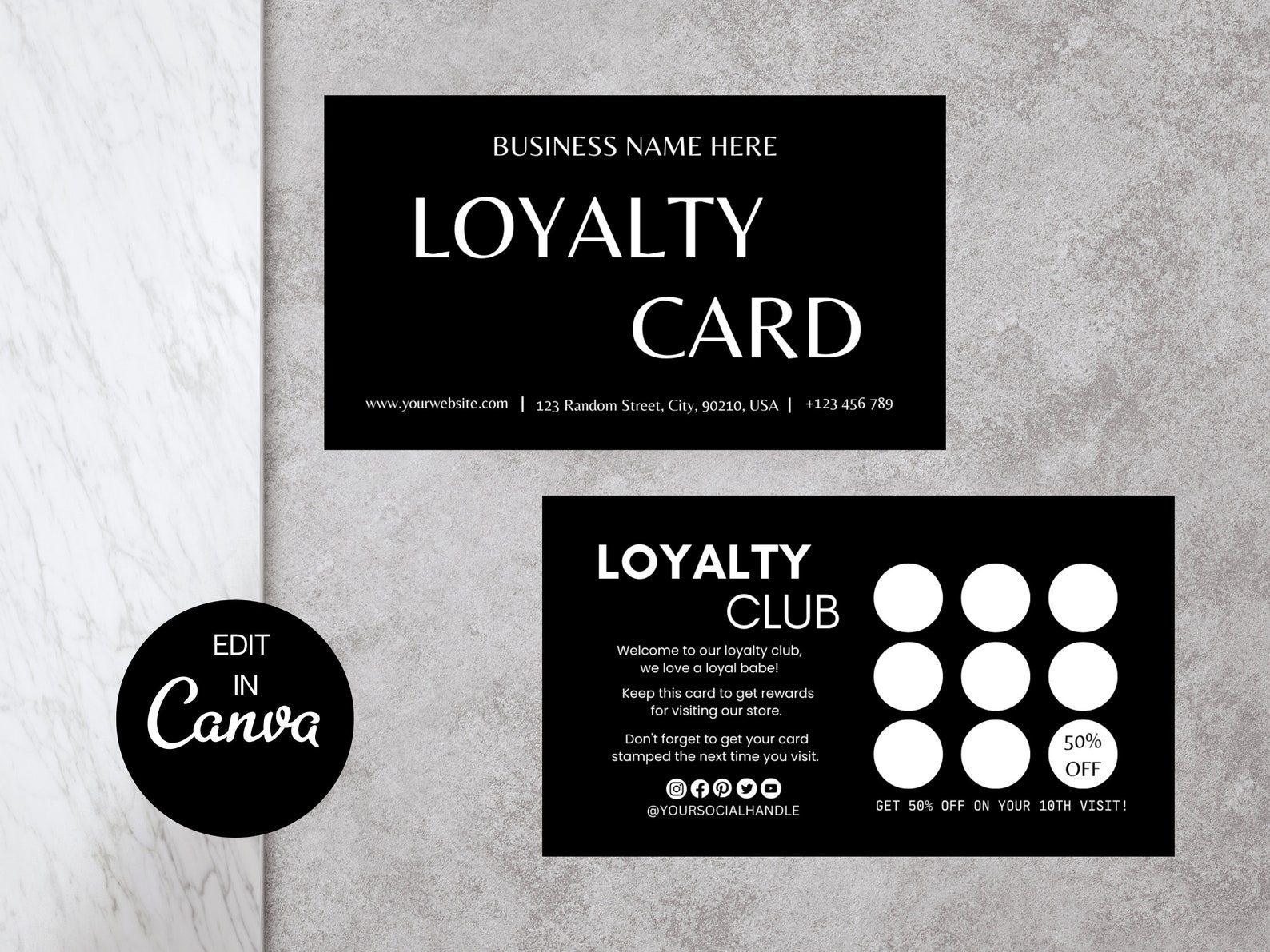 Loyalty Card Template, Black Customer Loyalty Card, Customer Rewards ...