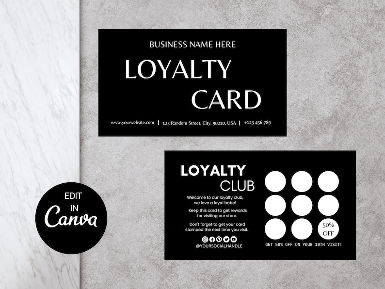 Loyalty Card Template, Black Customer Loyalty Card, Customer Rewards ...