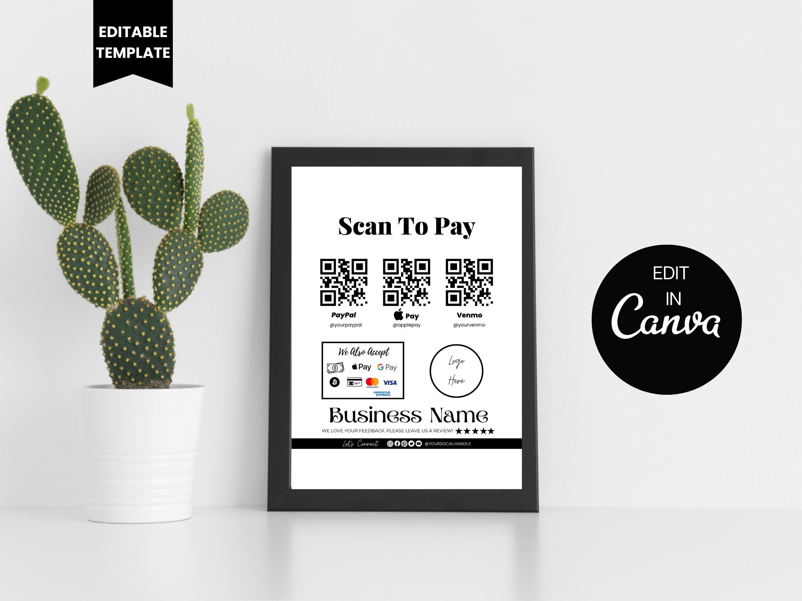 Editable Scan to Pay Card, Editable Canva Template, QR Code Sign ...