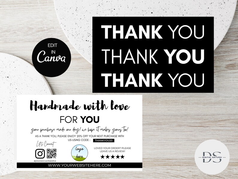 Editable Small Business Thank You Card Template Printable - Etsy