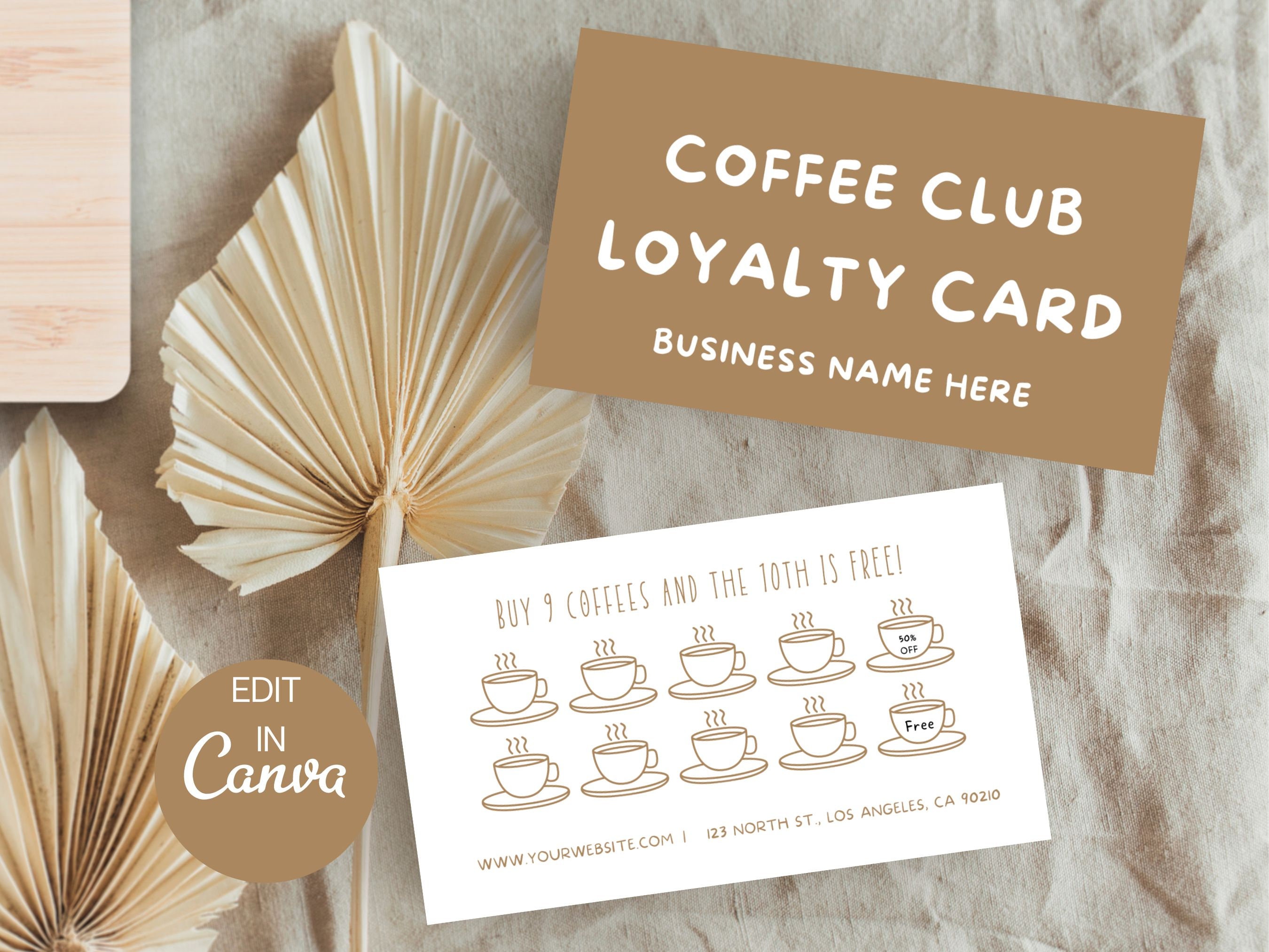 Coffee Loyalty Card Template - Coffee Rewards Card Printable, Cafe ...