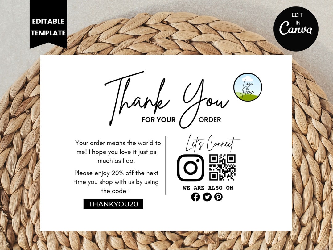 Thank You for Your Order Card Template, Printable Small Business Thank ...