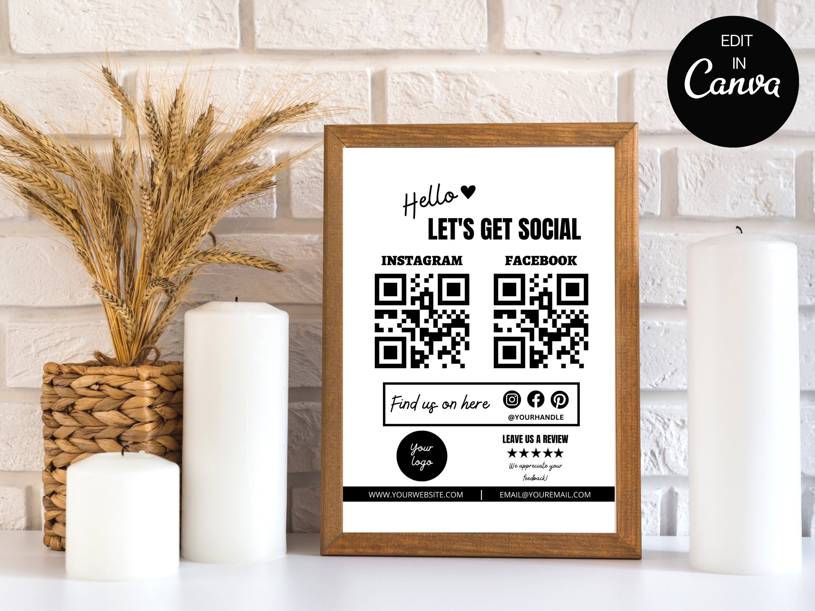 Social Media Sign Template, DIY Follow Us on Social Media, Small ...