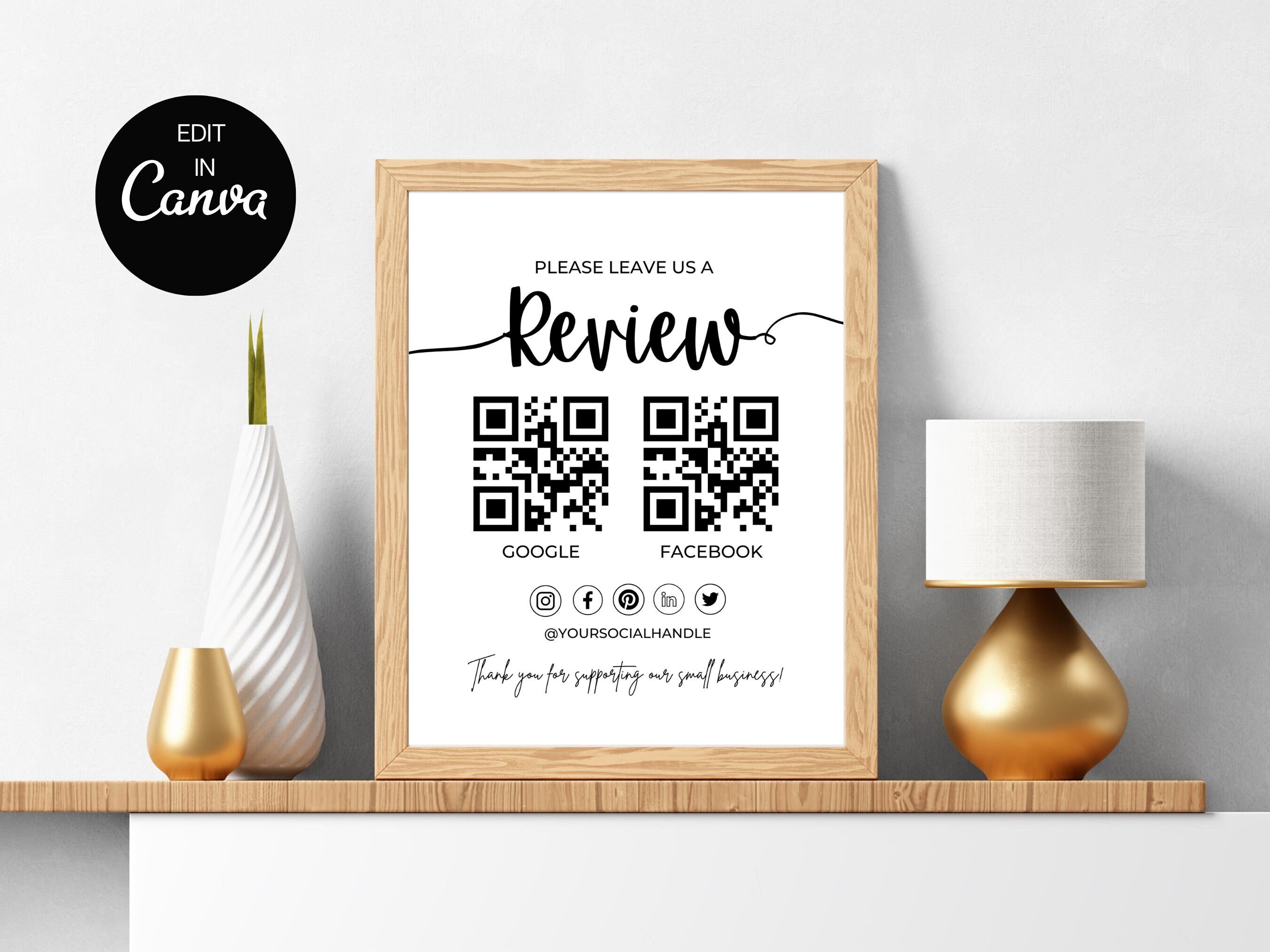 Editable Leave Us A Review Template, Social Media QR Code Sign Template ...