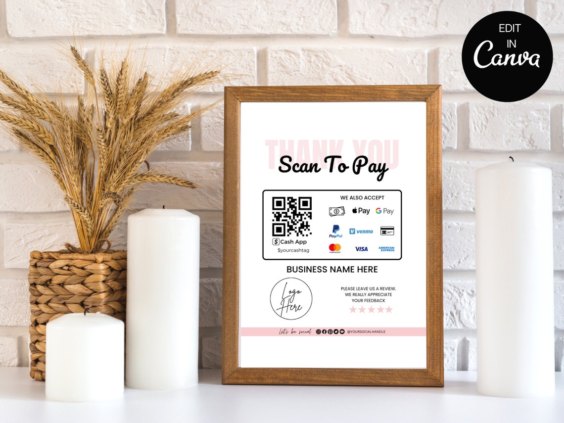 Editable Scan to Pay Card, QR Code Sign Canva Template, Business Sign ...