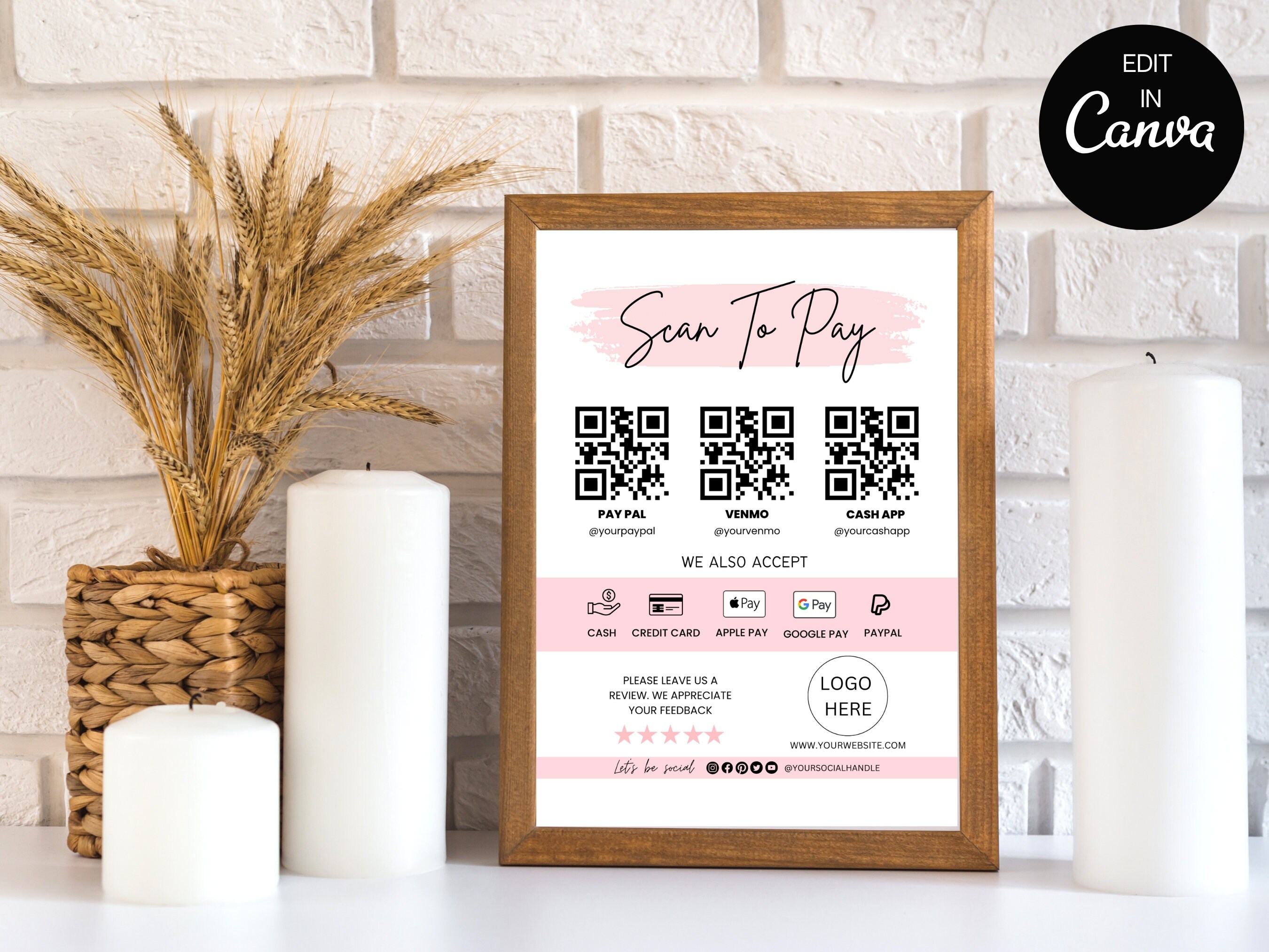 Editable Scan to Pay Sign, Printable Scan to Pay Template, QR Payment ...
