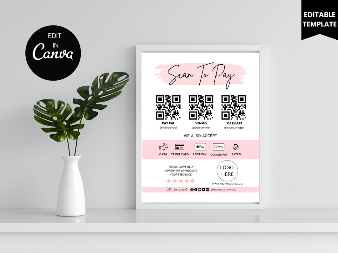 Editable Scan to Pay Sign, Printable Scan to Pay Template, QR Payment ...