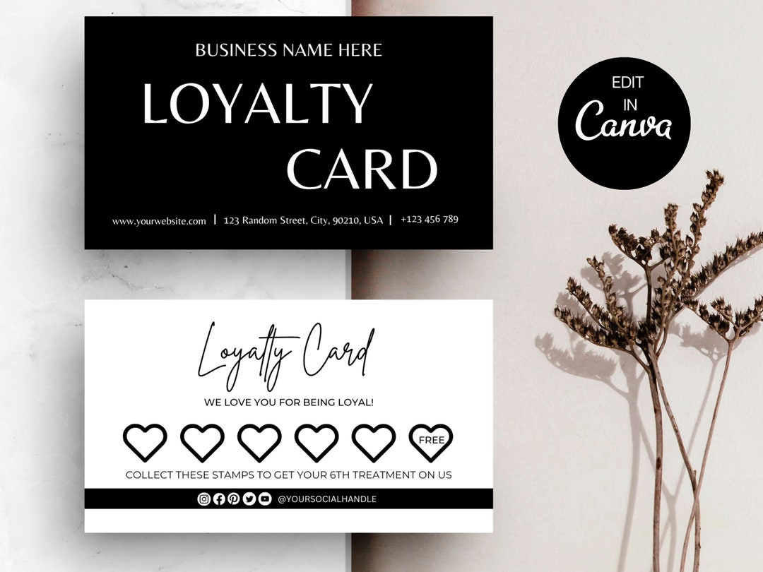 Black Loyalty Card Template, Customer Loyalty Card, Customer Rewards ...