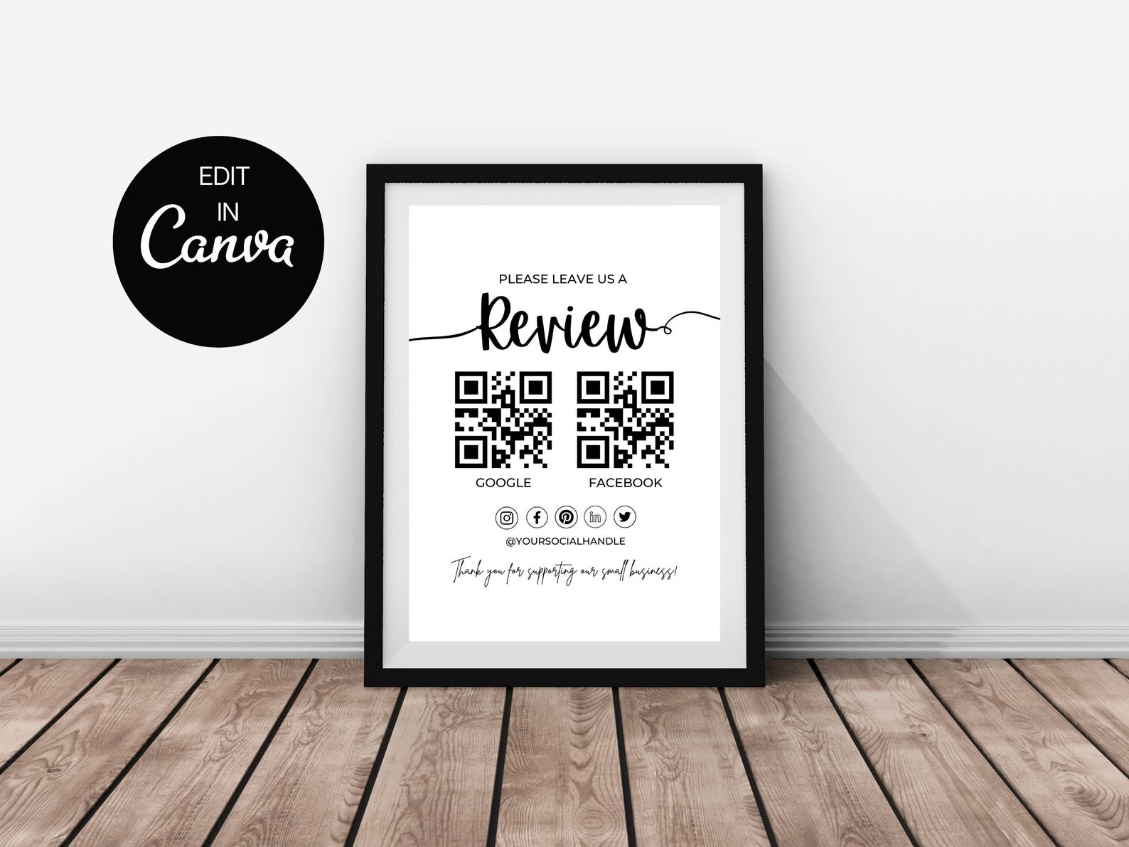 Editable Leave Us A Review Template, Social Media QR Code Sign Template ...