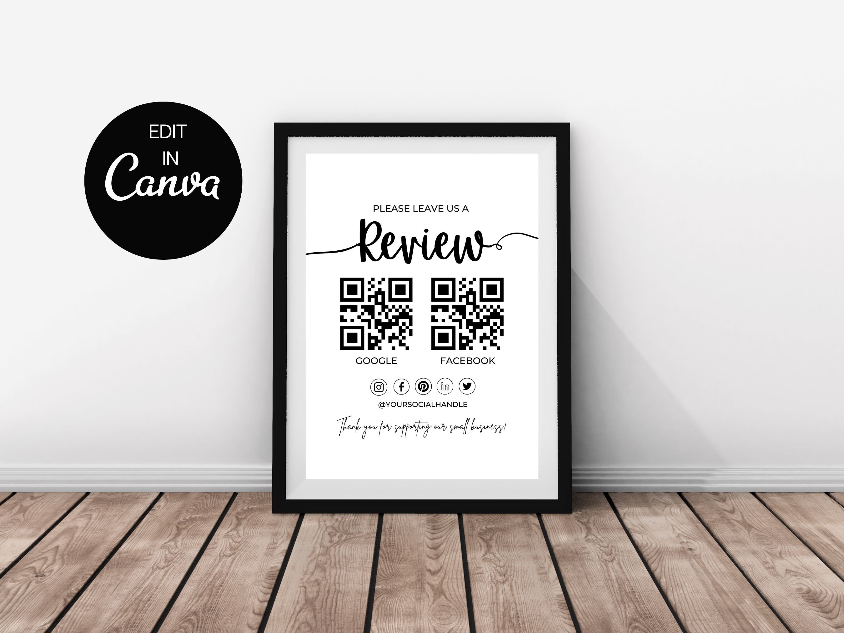Editable Leave Us A Review Template, Social Media QR Code Sign Template ...
