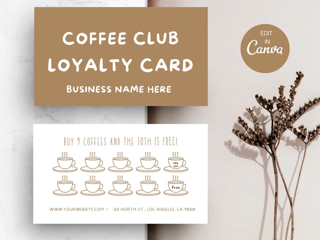 Coffee Loyalty Card Template Coffee Rewards Card Printable, Cafe Stamp ...