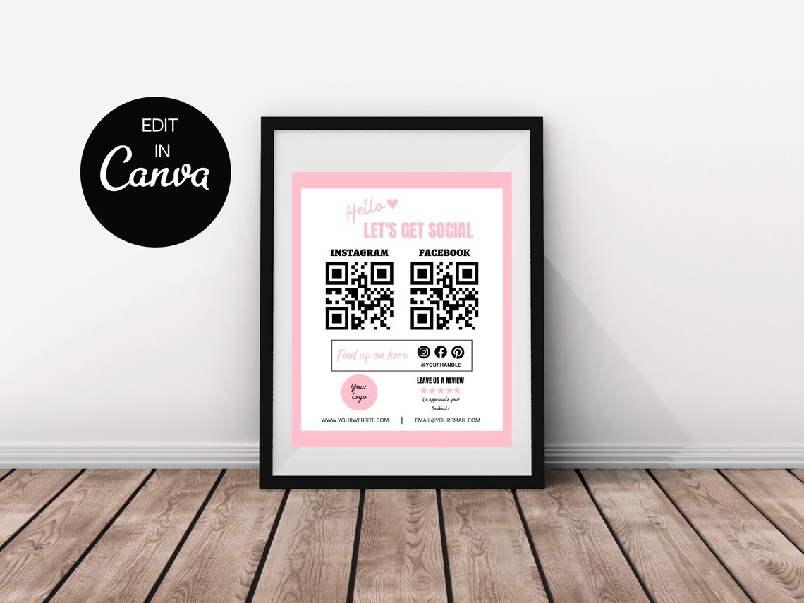Social Media QR Code Sign Template, Editable QR Code Sign, Printable ...