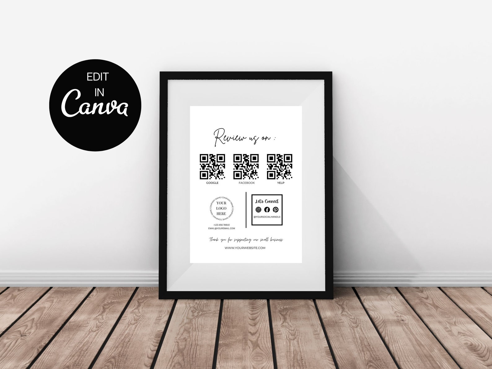 Leave a Review Sign Template, QR Code Sign, Editable Small Business ...