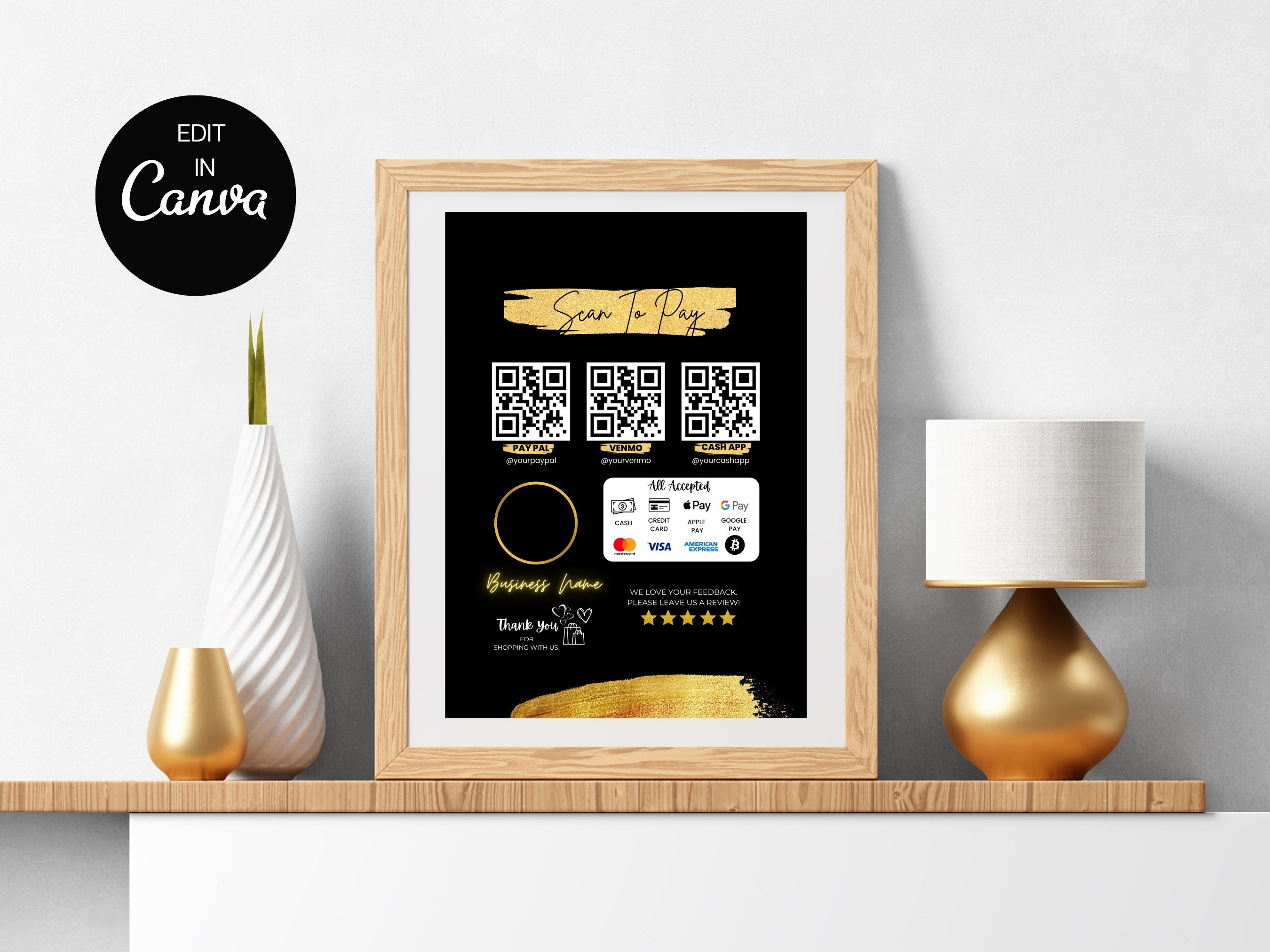 Gold Scan to Pay Template QR Code Scan to Pay Payment Sign, Editable ...