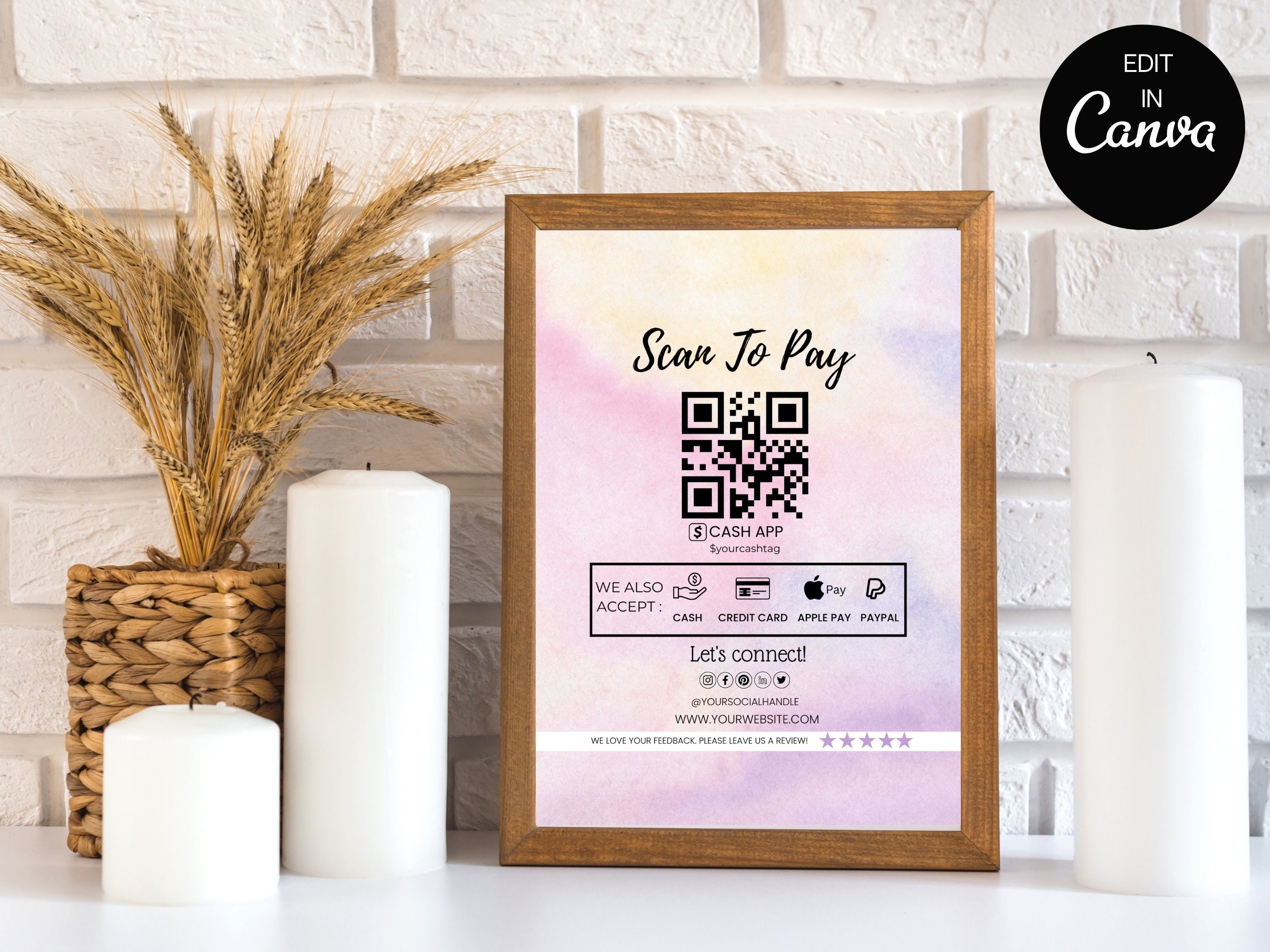 Editable Scan to Pay Card, QR Code Sign Template, Business Sign for ...