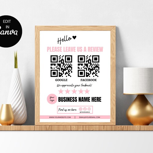 Business Review Sign Review QR Code Sign Template Facebook - Etsy