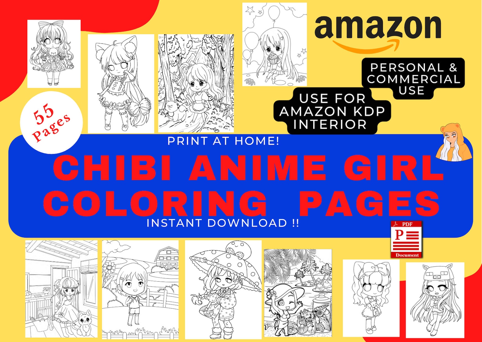 Chibi Anime Girls Coloring Pages Anime Coloring Pages Cute | Etsy