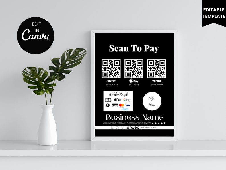 Printable Payment Sign, QR Code Sign Template, Scan to Pay Sign, Accepted Payments Sign, Cashapp ...