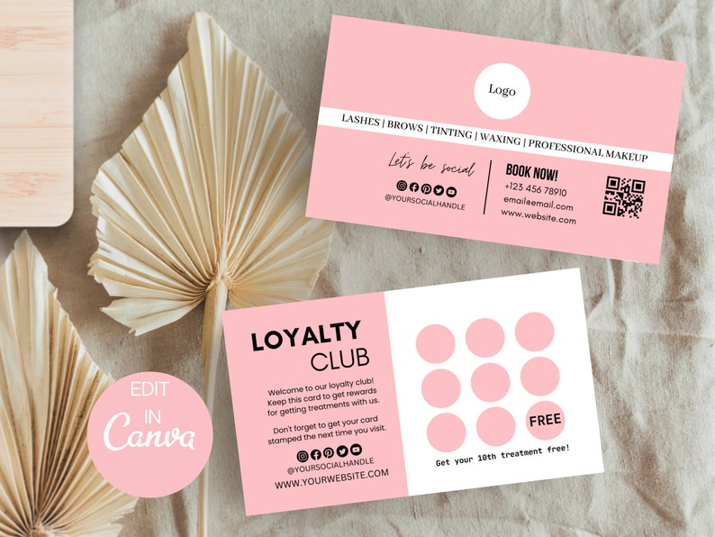 Pink Loyalty Card Template / Modern Rewards Card / Single - Etsy