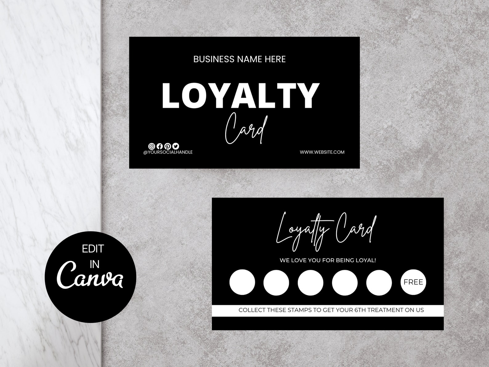 Black Loyalty Card Template, Modern Rewards Card DIY, Printable Loyalty ...