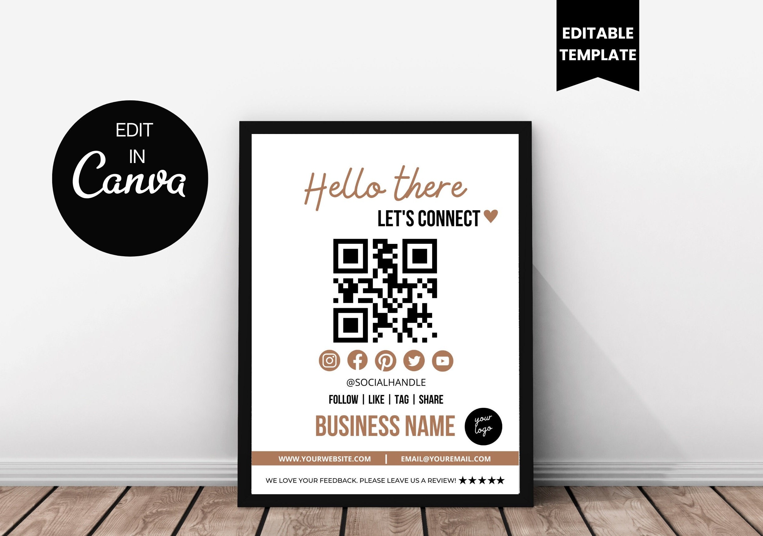 QR Code Social Media Sign Canva Template, Follow Us on Social Media ...