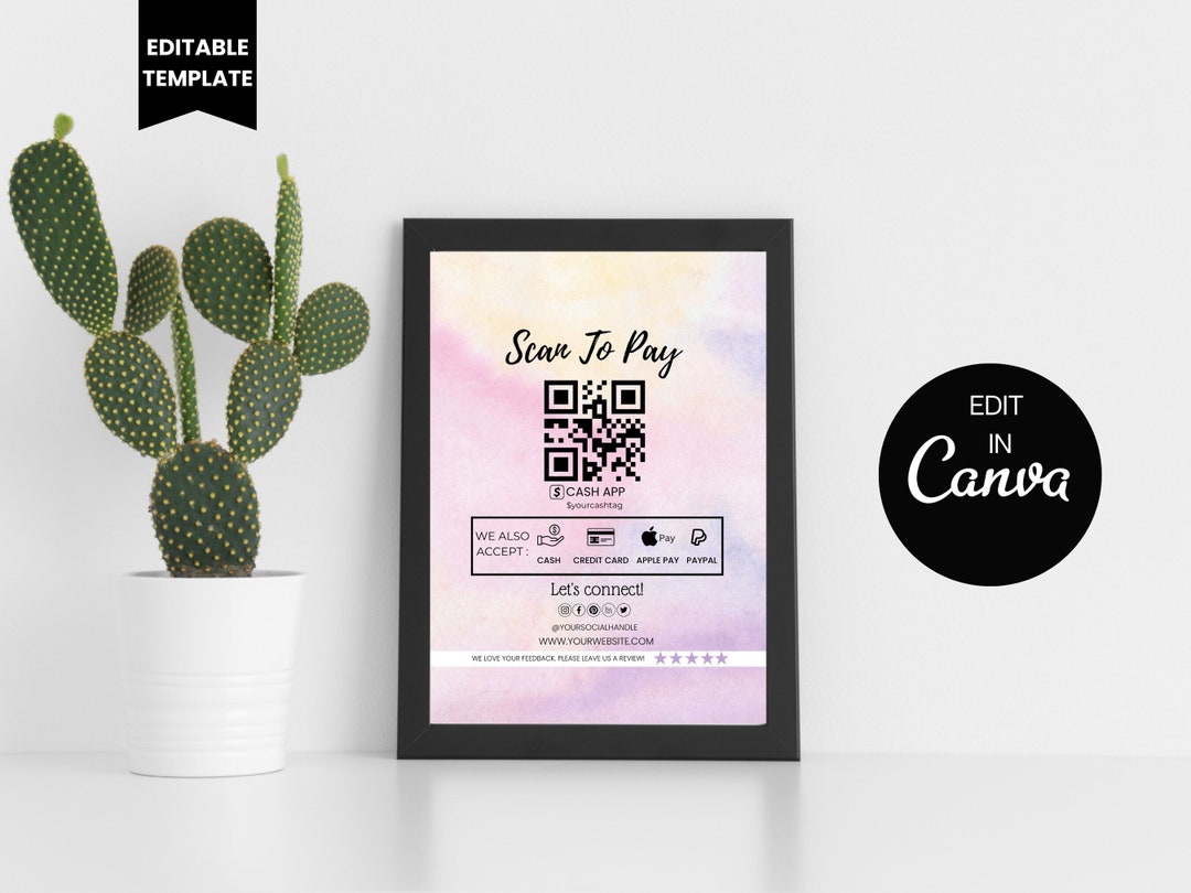 Editable Scan to Pay Card, QR Code Sign Template, Business Sign for ...