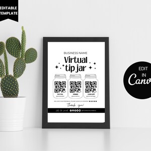 Printable Virtual Tip Jar Venmo Payment Sign, QR Code Sign Template ...