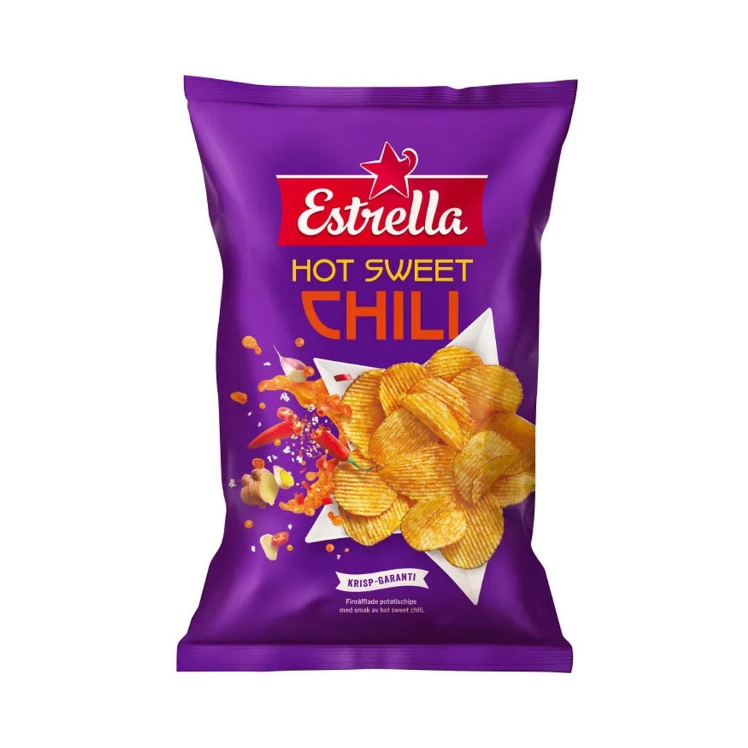 Estrella Hot Sweet Chili Chips 275g – Swedish Crisps With Sweet & Spicy ...