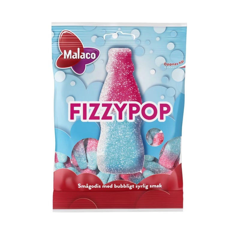 Malaco Fizzypop Sour Candy Bag 80g - Swedish Traditional Fizzy Gummies ...