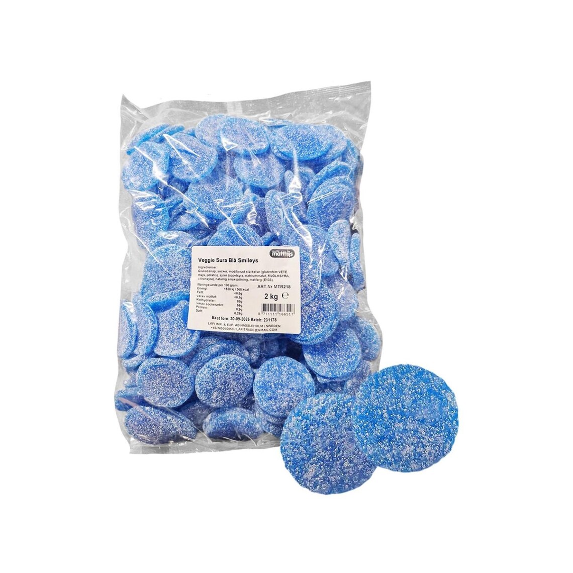 Matthijs Sour Blue Smileys – Vegan Swedish Candy – Fizzy Fruity Gummy ...