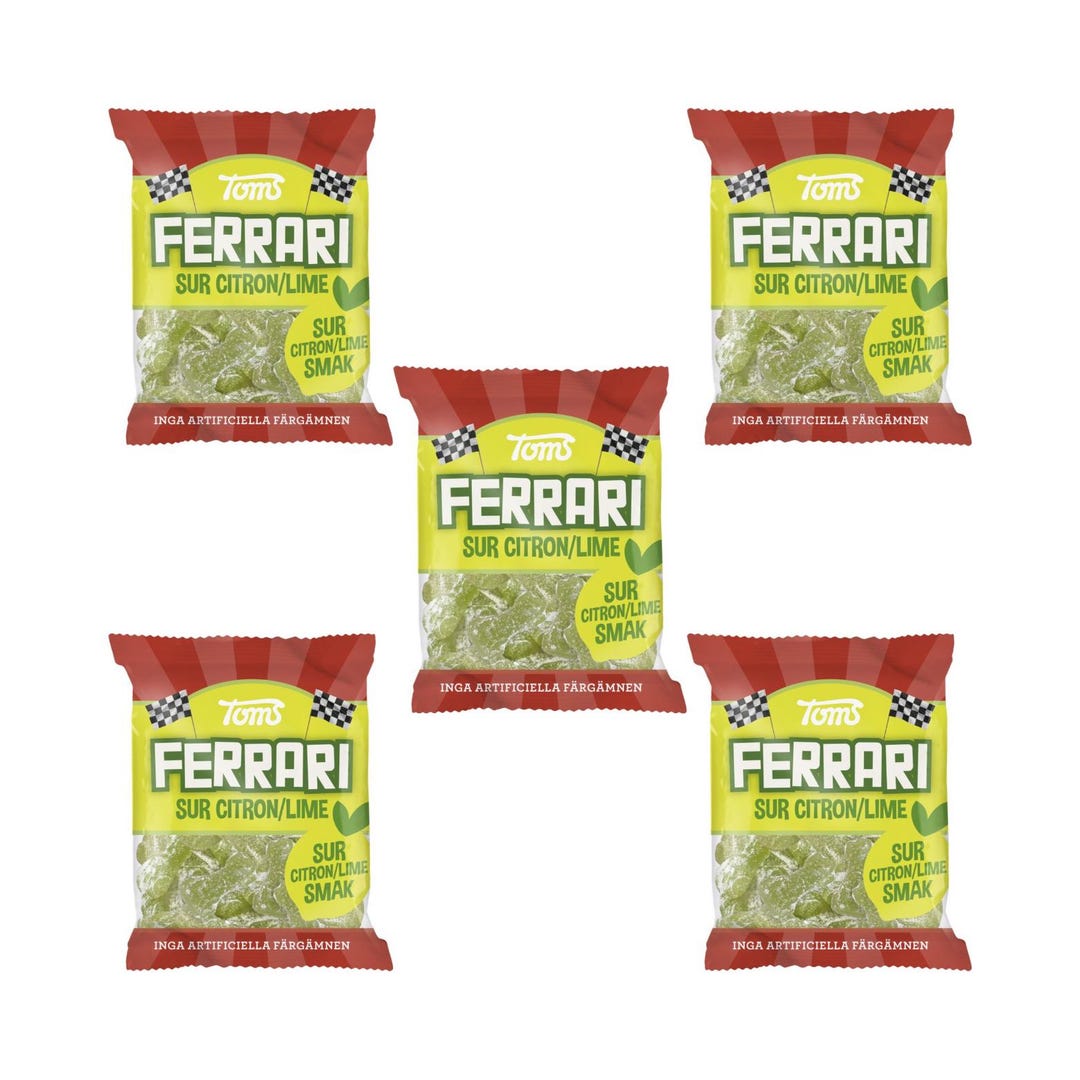 5-pack Ferrari Sour Lemon & Lime Candy 120g - Swedish Fruity Vegan Car ...