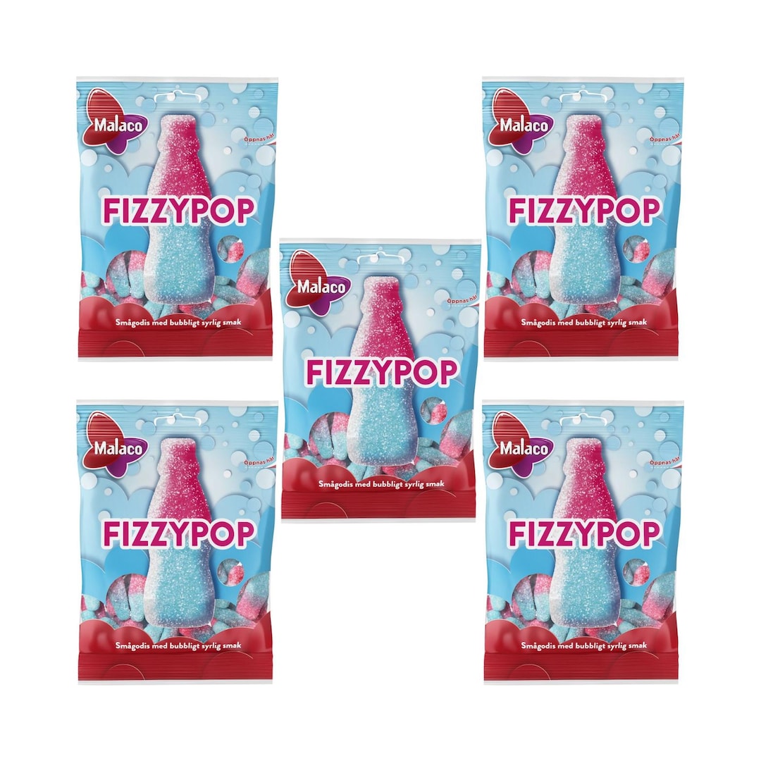 5-pack Malaco Fizzypop Sour Candy Bag 80g - Swedish Traditional Fizzy ...