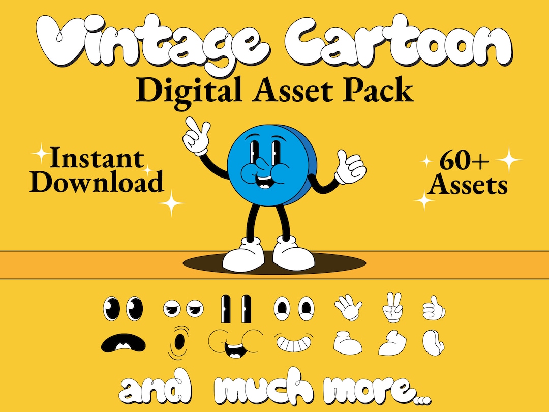 Vintage Cartoon Digital Asset Pack - Etsy