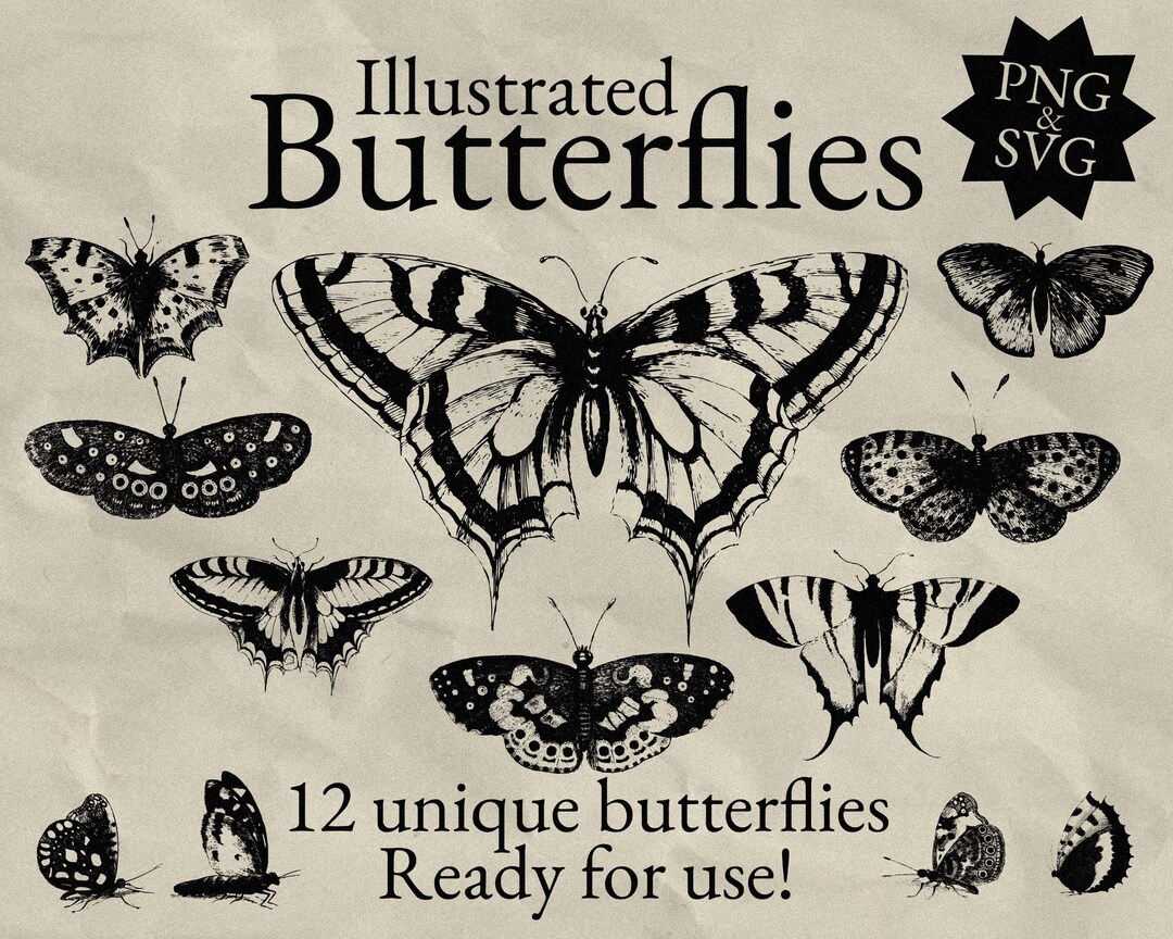 Illustrated Butterflies Pack - Etsy