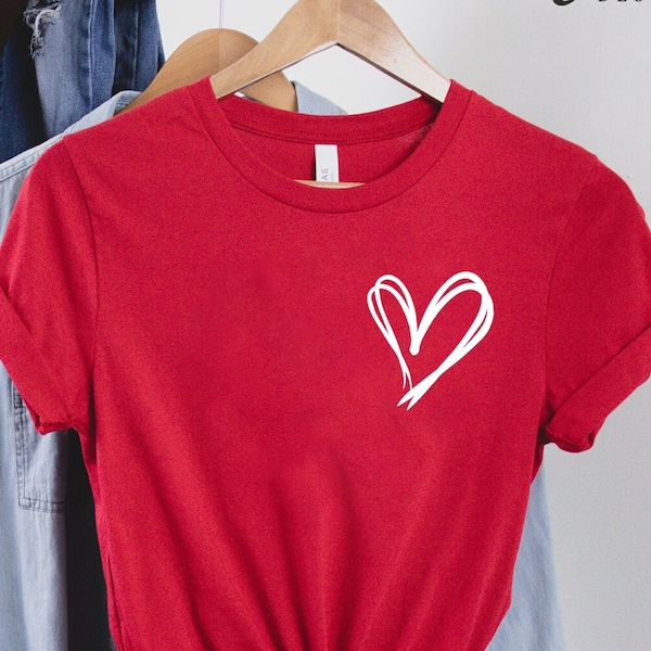 Tiny RED Heart Tshirt Centered Small Heart Shirt Anniversary Shirt Gift ...