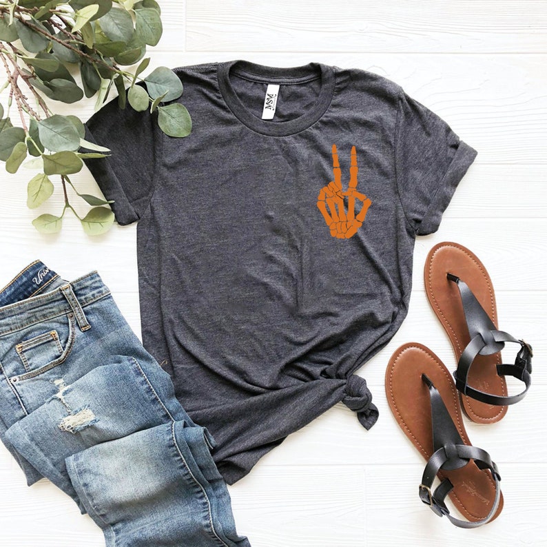 Skeleton Peace Sign Shirt, Halloween Shirt, Skeleton Hand Shirt, Funny ...