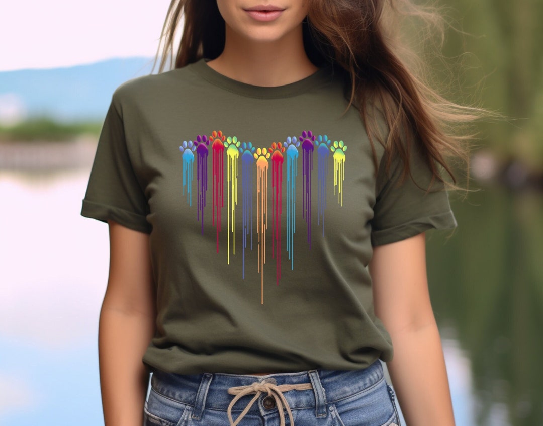 Colorful Dog Paw Heart Shirt, Dog Paw Shirt, Colorful Dog Heart Paw Tee ...