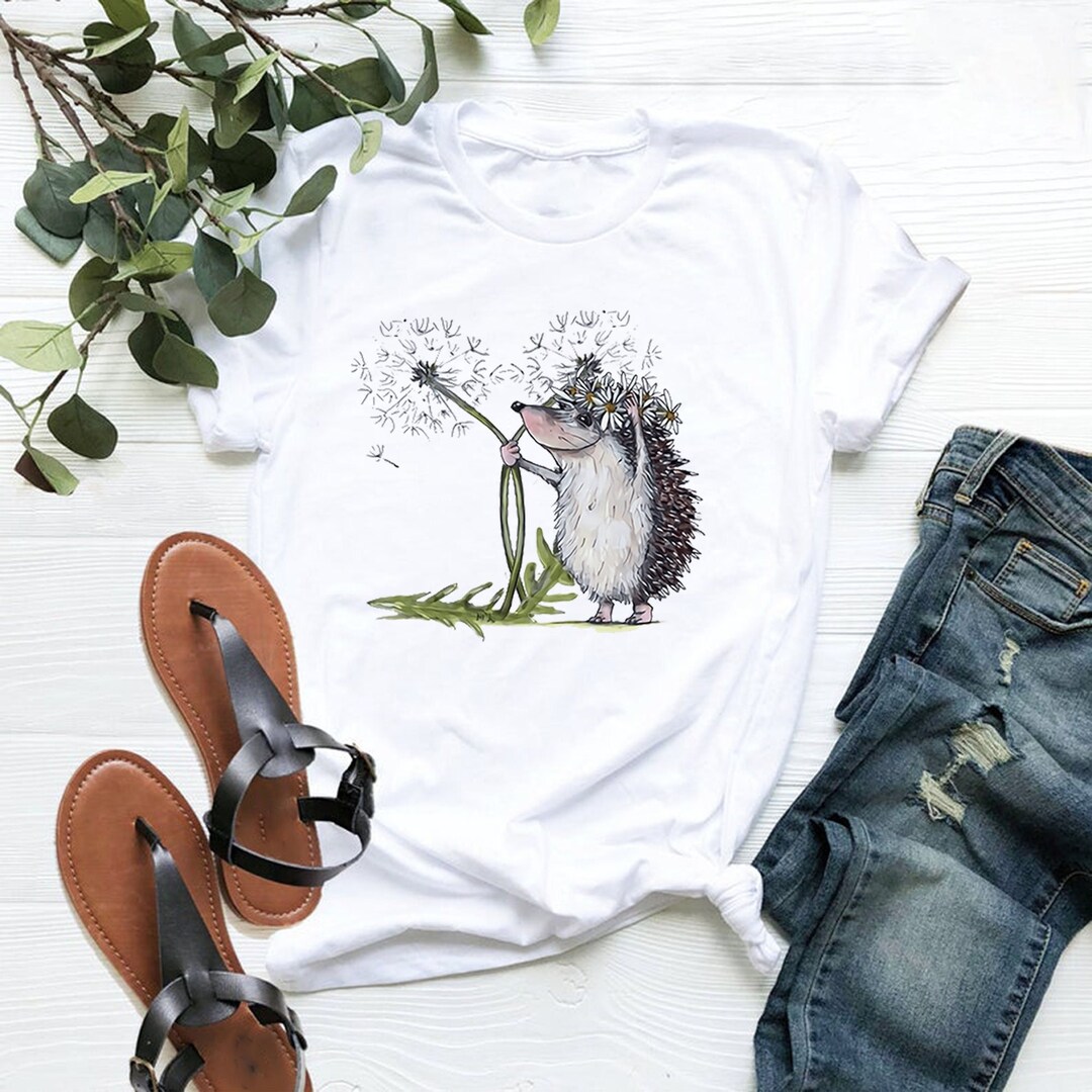 Funny Hedgehog Shirt, Hedgehog and Flower Tee, Porcupine Design Shirt ...