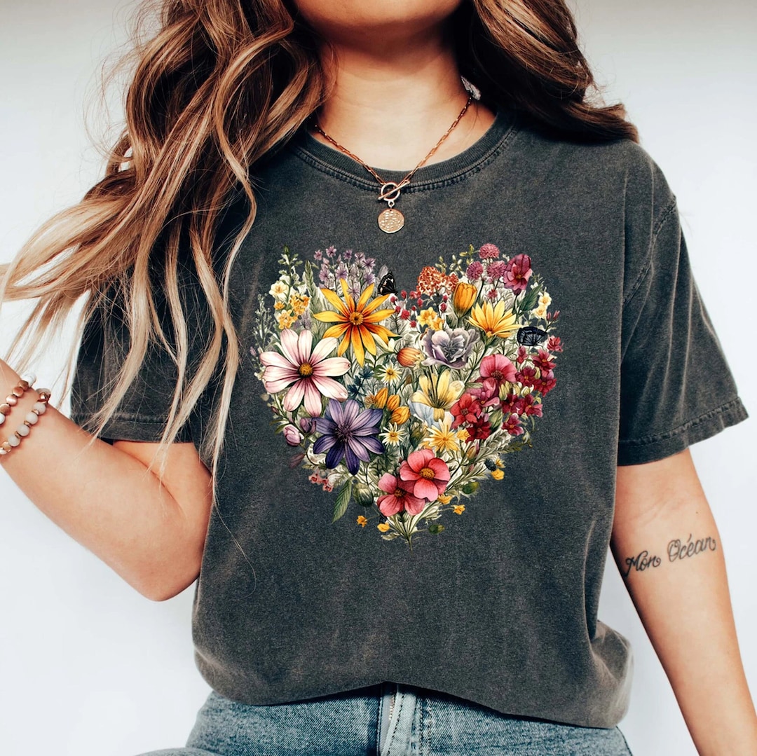 Flower Heart Tshirt, Wild Flowers, Flower Shirt, Sunflower Shirt T ...