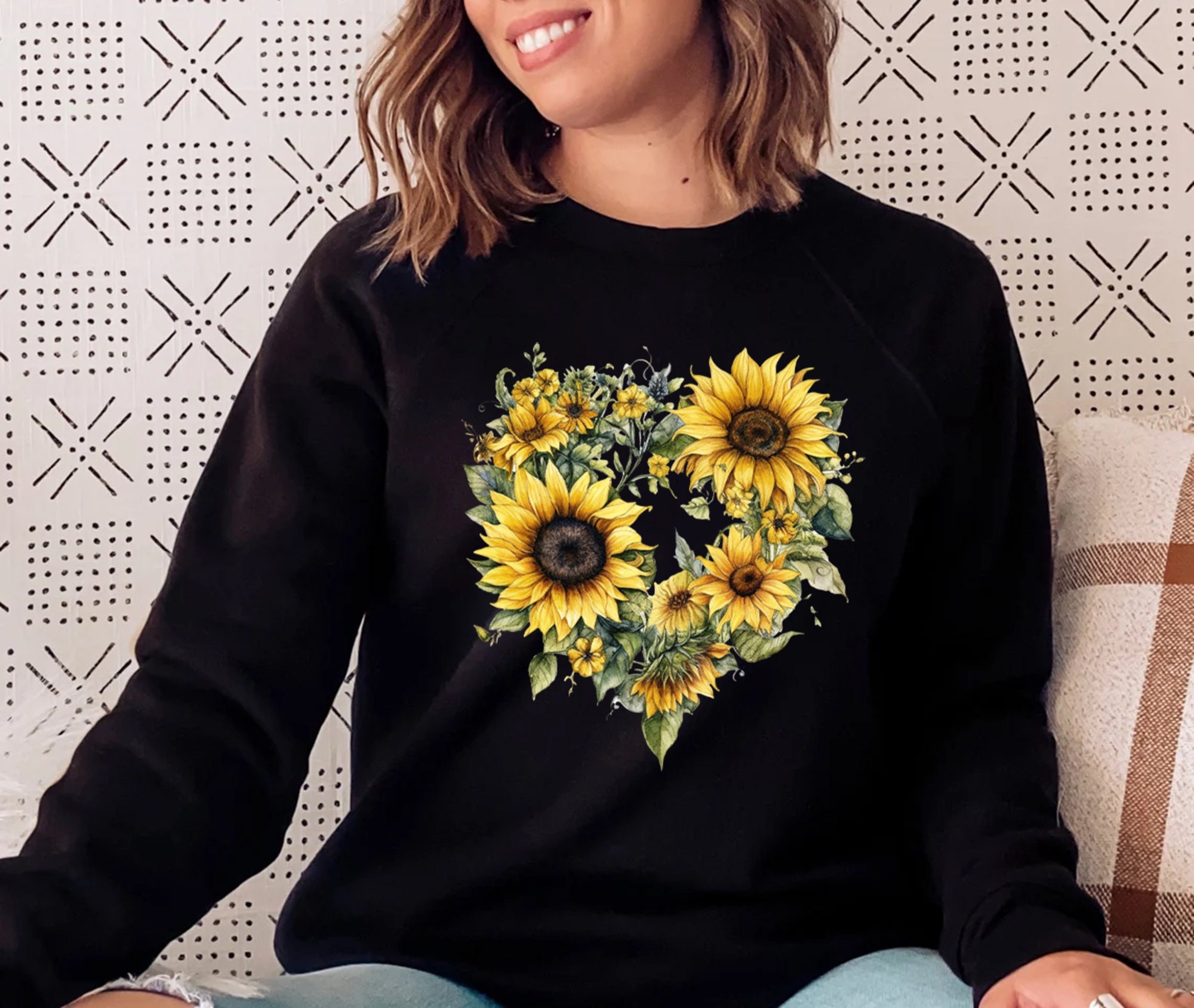 Sunflower Sweatshirts, Floral Long Sleeve Sunflower Sweatshirt, Flower ...