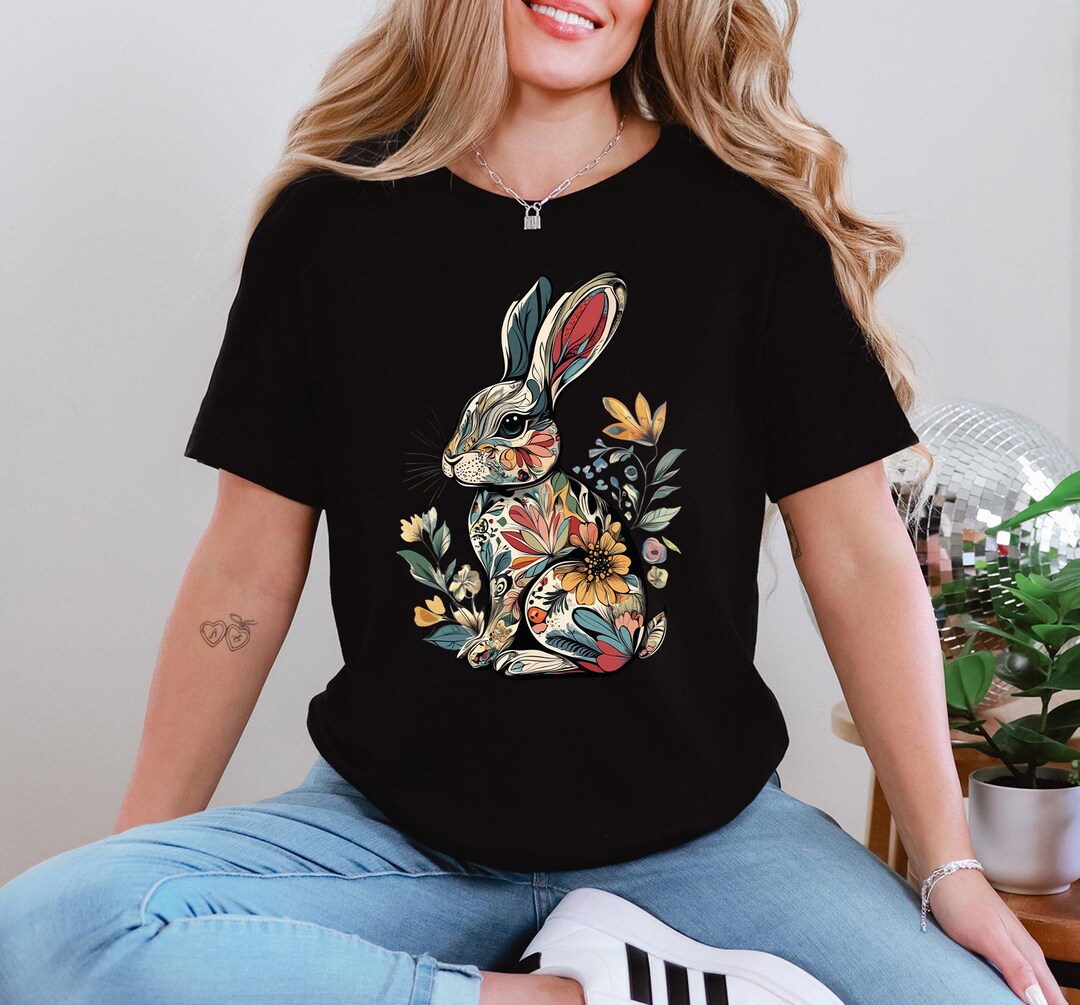 Floral Rabbit Shirt, Bunny Shirt, Easter Shirt, Nature Lover, Rabbit ...